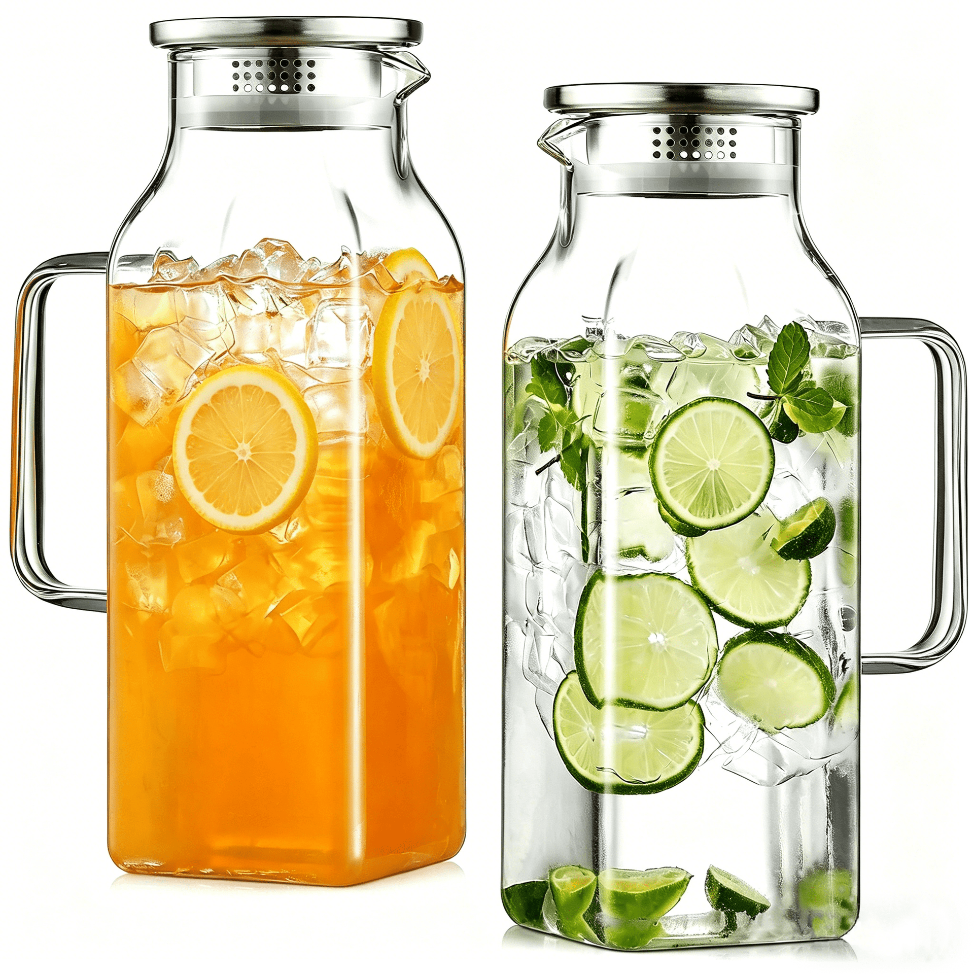 2pcs 68oz Glass Pitcher,Square Water Pitcher with Lid and Handle,Coffe ...