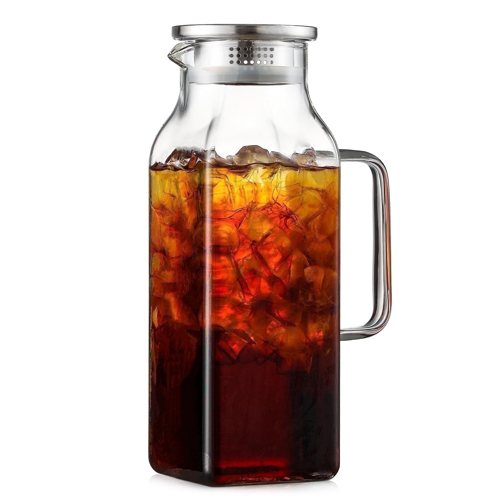 68oz Glass Pitcher,Square Water Pitcher with Lid and Handle,Coffee Bev ...