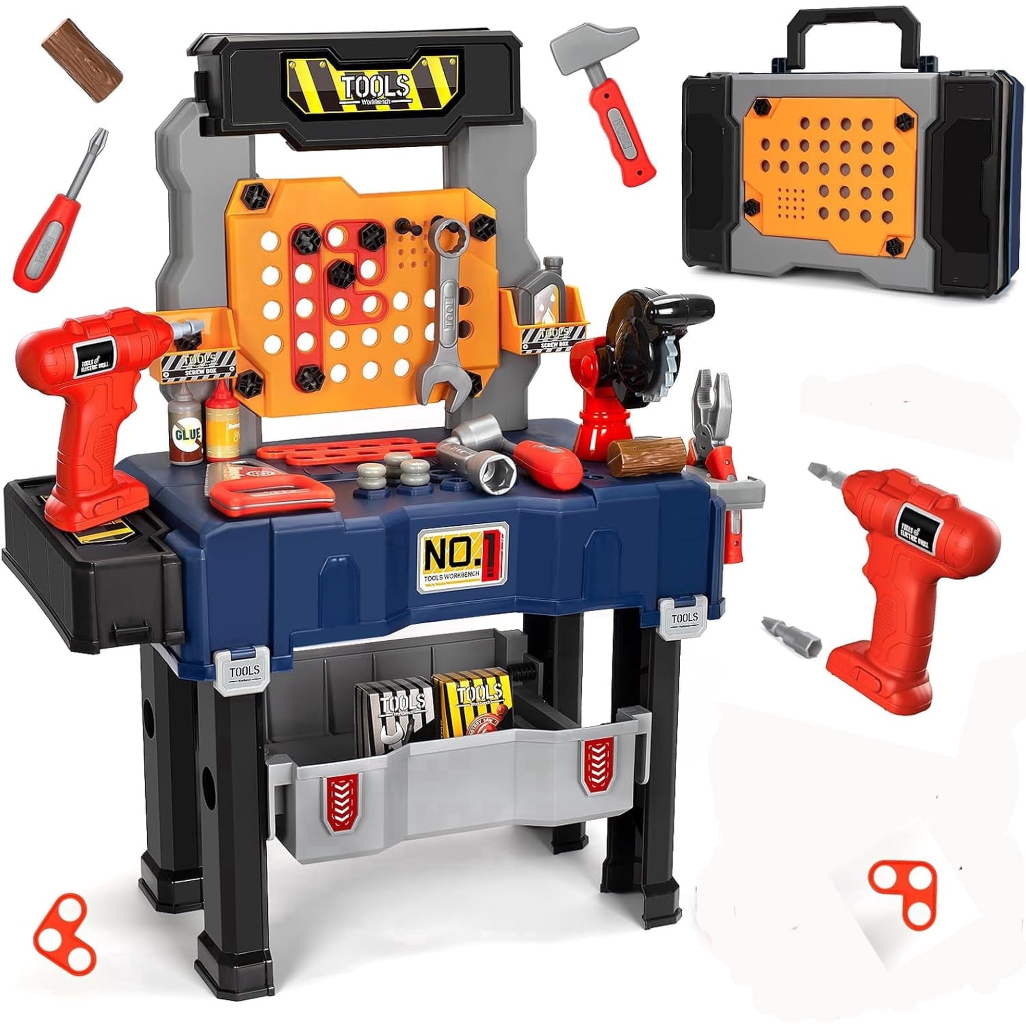 FPCYCG 2-in-1 Kids Tool Set with Electric Drill,Kids Toddlers Workbenc ...