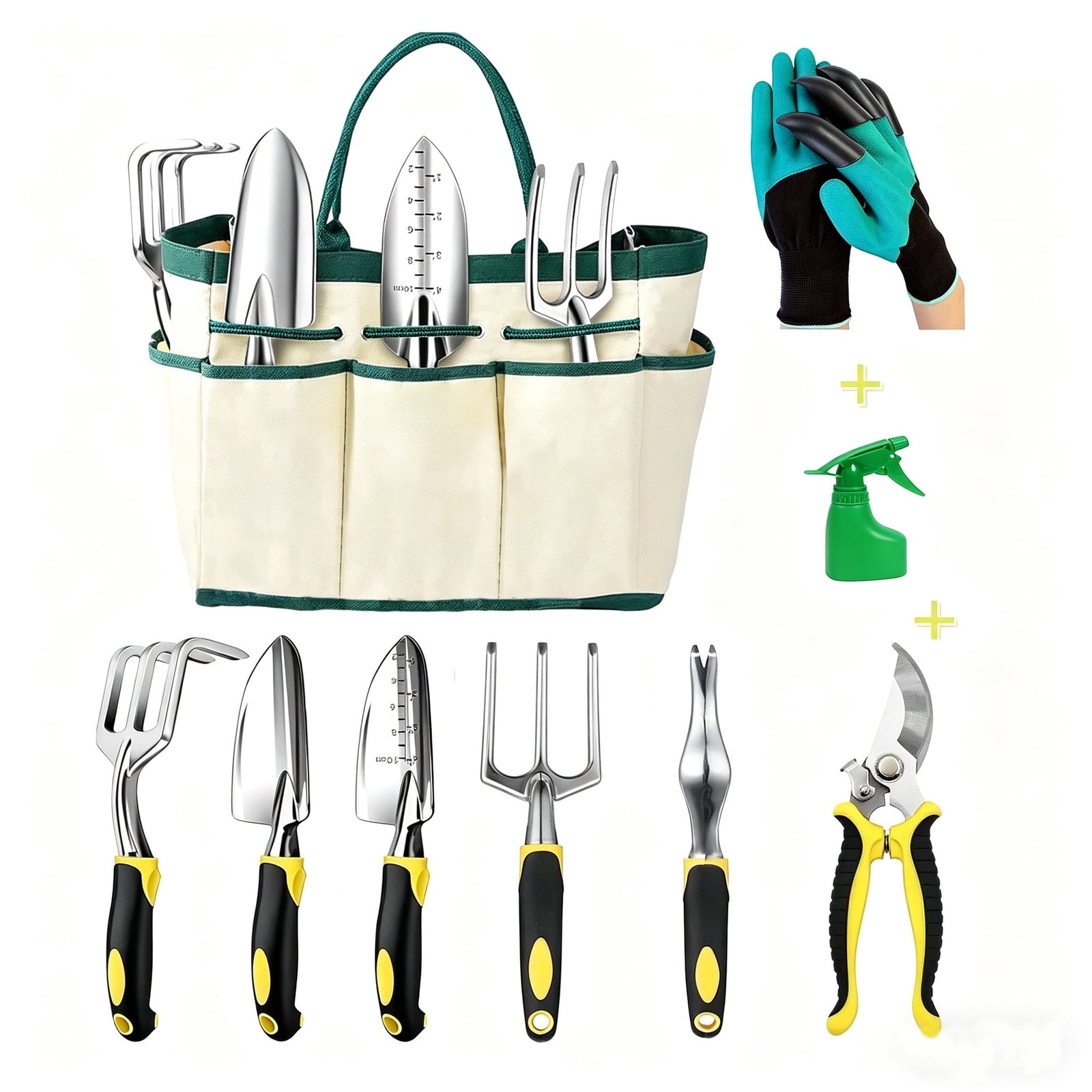 FPCYCG 9 Piece Garden Tools Set with Bag ,Heavy Duty Hand Gardening To ...