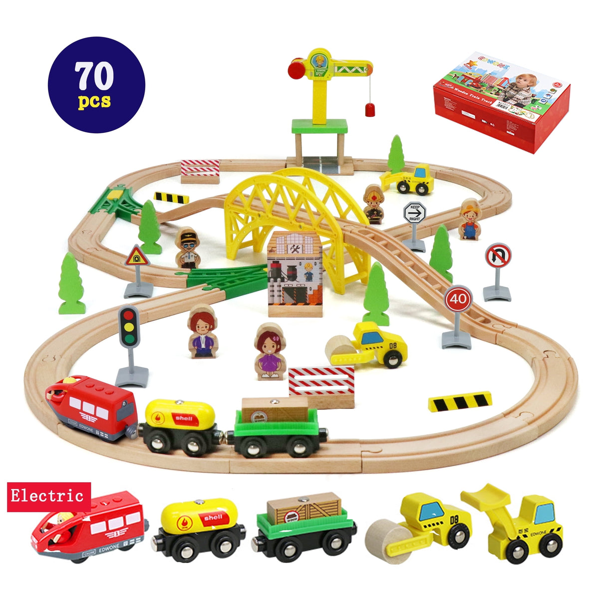 FPCYCG 70PCS Wooden Train Set with Tracks Trains Toys for Kids Toddler ...